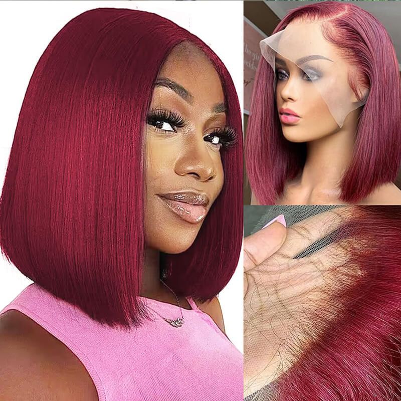 eullair Short BOB Wigs Straight Human Hair 13x4 Lace Frontal Wig Pre C ...