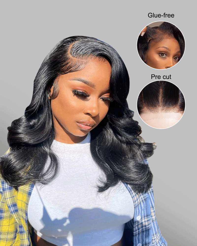 eullair Side Part Drawstring Wig Body Wave Parting Max 9x6 Pre Cut Glu ...
