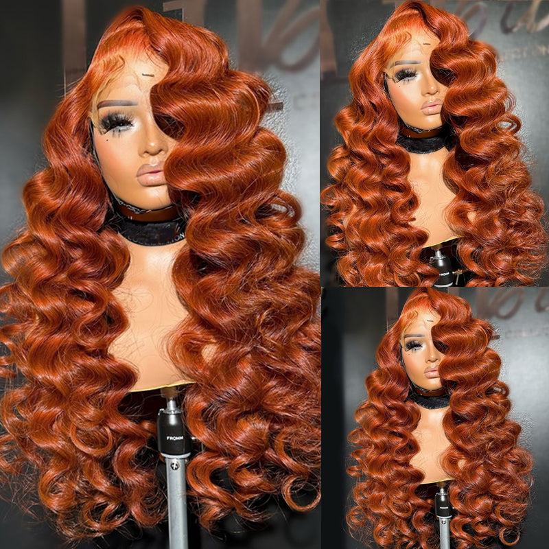 eullair Rich Cooper Brown Loose Deep Wave Human Hair Wig Transparent H ...
